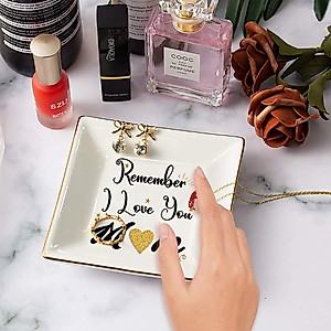 UMEELR Mom Gift Ceramic Jewelry Trays Trinket Dish, Ring Holder Dish Trinket Plate for Women - Remember I Love You Mom for Mother's Day Birthday Thanksgiving Valentine's Christmas Gift