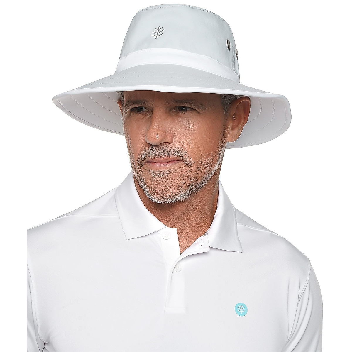 Coolibar UPF 50+ Men's Women's Matchplay Golf Hat - Sun Protective (Large/X-Large- Silver/White)