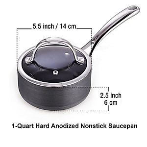 Cooks Standard 1-Quart Saucepan Hard Anodized Nonstick with Glass Lid, Cooking Sauce pot Milk Pan, Black