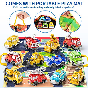 TEMI Toddler Pull Back Car Toys for 1 2 3 Year Old Boy Girl, 12 Pieces Baby Toy Cars with Play Mat/Storage Bag, Baby Toys 12-18 Months, Birthday Gifts for Toddler Toys Age 1-2