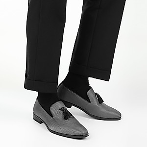 Bruno Marc Men's Loafers Dress Shoes Slip-on Formal Tassel Tuxedo Suit Shoes SBLS2337M, Grey, Size 12