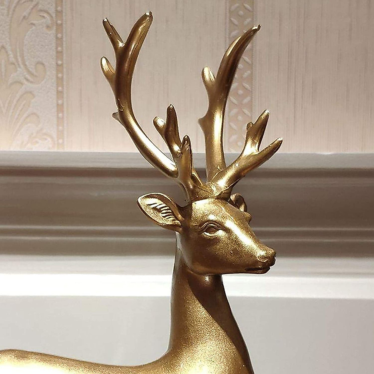 1 Pair Resin Deer Statue Reindeer Figurine Deer Ornaments Elk Statue Reindeer Sculpture Deer Figurine Statue Props for Xmas Home Office Decor - Golden