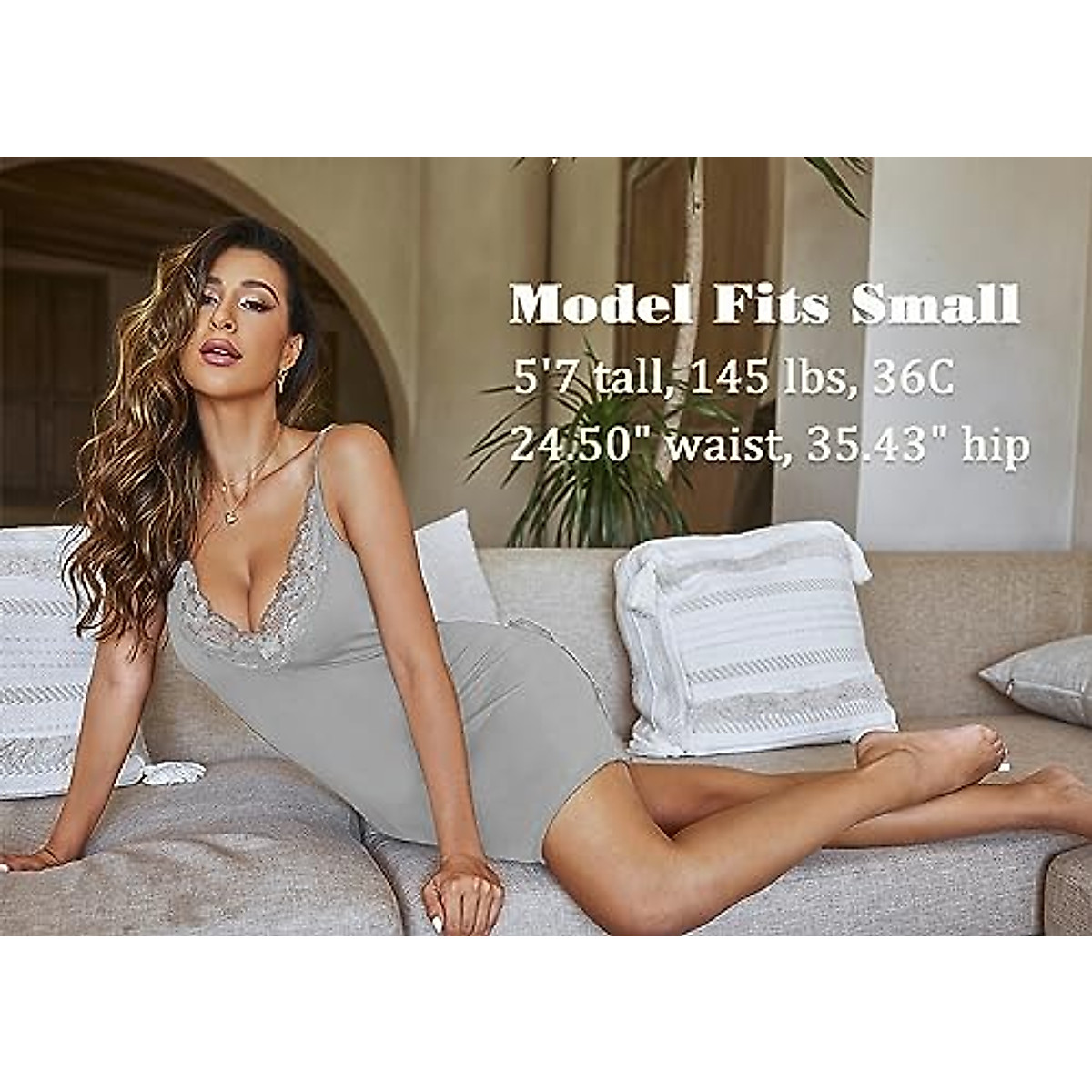 Avidlove Women Sexy Nightgown Chemise Night Gown Lace Nighty Modal Slip Lingerie Lace Sleepwear(Grey,XXL,With G-string)