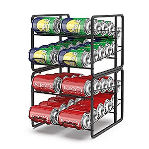 Soda Can Organizer for Pantry Refrigerator 4 Tier Soda Can Organizer for Cabinets Stackable Cola Soda Can Storage Rack Holder Dispenser for Countertop Kitchen Holds 40 Cans, Black
