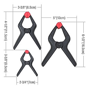 WORKPRO 16-Piece Nylon Spring Clamp Set-4pc 6-1/2", 6pc 4-1/2" , 6pc 3-3/8", for Woodworking, Photography Studios and DIY Works, Black