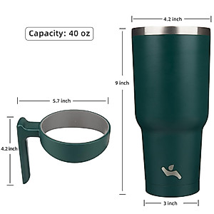 Konokyo 40 oz Tumbler with Handle and 2 Straw 2 Lid, Insulated Water Bottle Stainless Steel Vacuum Cup Reusable Travel Mug,Army Green