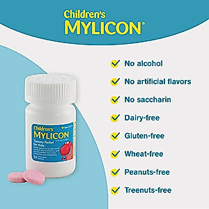 MYLICON Children's Tummy Relief for Kids, 24 Cherry Flavored Chewable Tablets