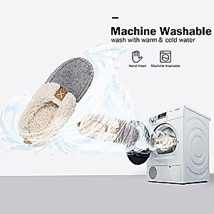 LongBay Women's Wool Felt Sherpa Memory Foam Slippers with Plush Fleece Lining Slip on Moc Clogs Indoor Or Outdoor (X-Large / 11-12, Gray)