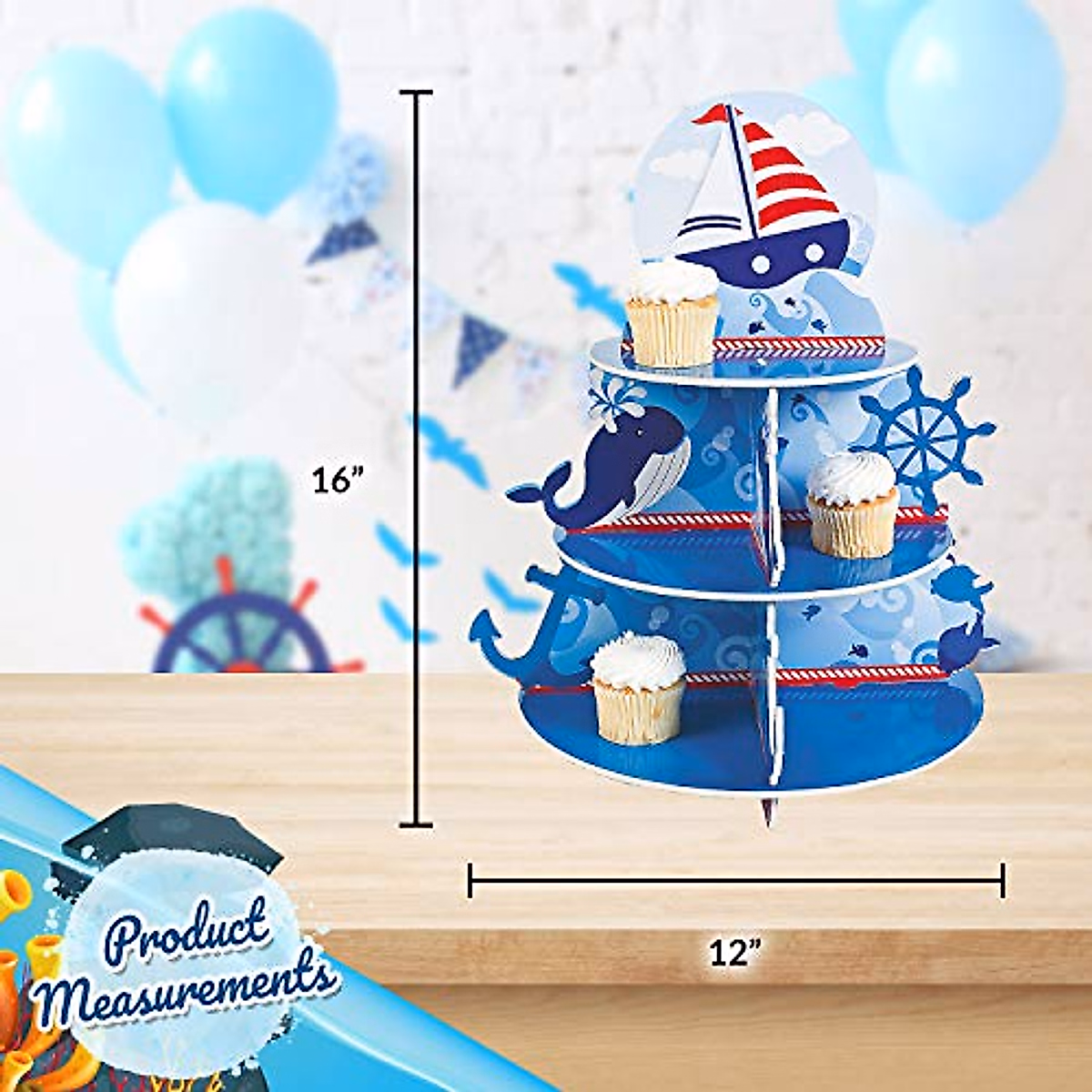 1 X Nautical Sailor Cupcake Holder Stand Size: 16" x 12" diam. by Fun Express blue and white