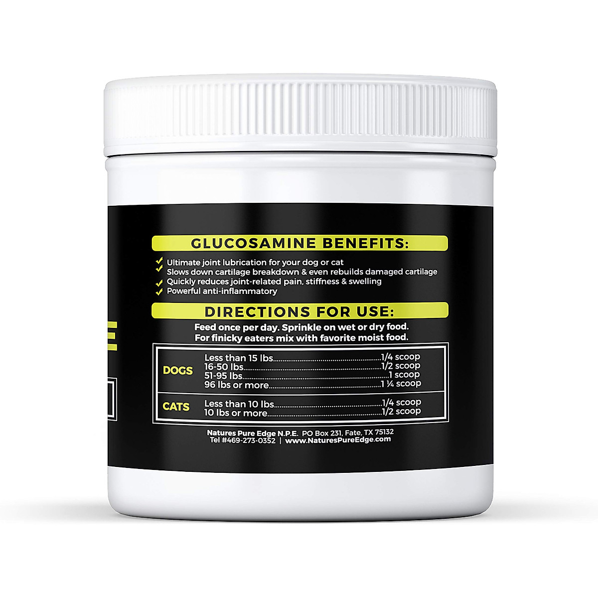 Nature's Pure Edge Original Extra Strength Glucosamine Dog and Cat Supplement Flavored with Real Chicken. Treats Painful and Damaged Joints. 170 gram Jar.