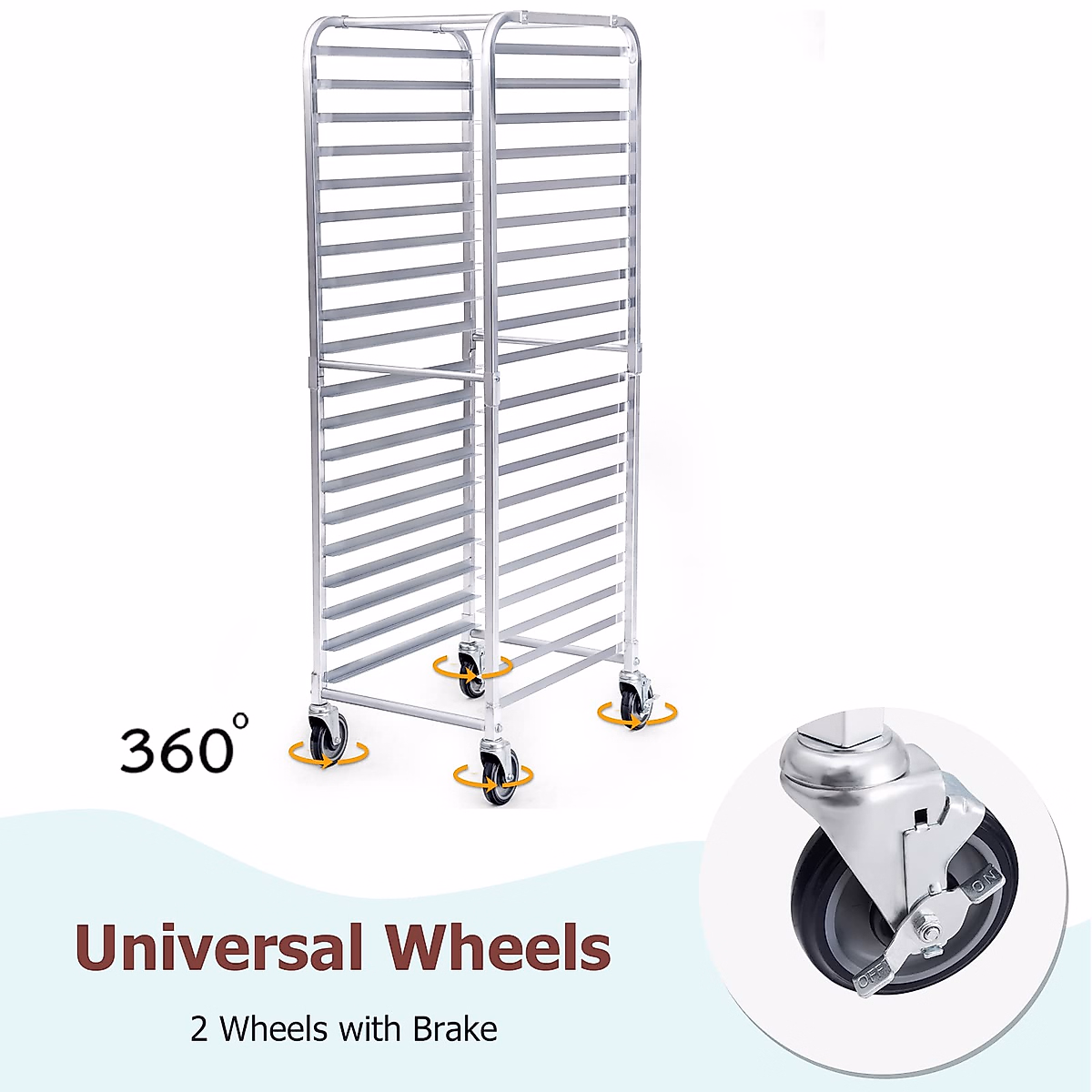 PETSITE 20 Tier Sheet Pan Rack, Commercial Aluminum Full & Half Bun Pan Bakery Rack with Brake Wheels for Restaurant Home Kitchen