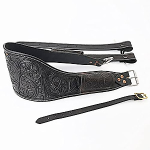 HILASON Horse Saddle Flank Cinch Girth Handtooled Leather W/Billets Black Comfytack