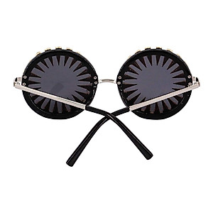 Naimo Sparkling Crystal Round Sunglasses UV Protection Punk Rivet Rhinestone Glasses Eyewear