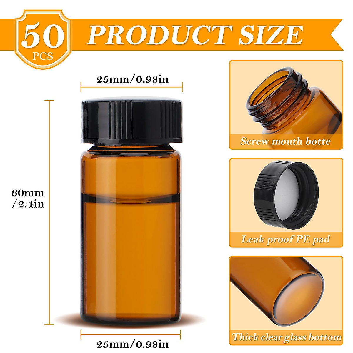 PRECIPETTE 5ml Sample Vials, Pack of 100 Amber Glass Sample Bottles with Screw Cap, Funnel, Dropper, Lab Sample Vials for Laboratory, Taking Water Samples, Seeds, Essential Oil