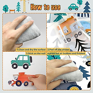 Construction Vehicles Wall Stickers - 6 Sheets 90 Pcs Construction Themed Trucks Excavator Crane Bohemian Style Wall Decals Peel and Stick Wall Decors for Kids Baby Bedroom Boys Room Nursery Playroom