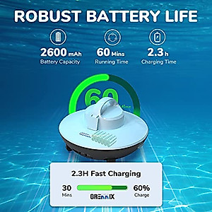 GRENNIX Robotic Pool Vacuum Cleaner - Autonomous Pool Vacuum for Above & In-Ground Pools - Strong Suction, Self-Docking Underwater Skimmer with Top Handle in Arctic Blue
