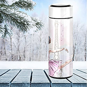 CaTaKu Eiffel Ballet Dancer Water Bottle Insulated 16 oz Stainless Steel Flask Thermos Bottle for Coffee Water Drink Reusable Wide Mouth Vacuum Travel Mug