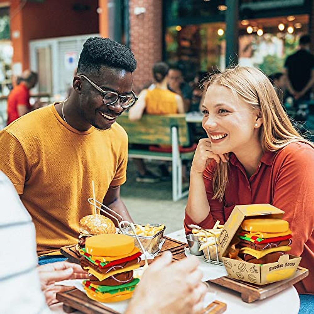 Funny Burger Socks Box for Men Women Teen Boys - Funny Gifts Hamburger Fun Novelty Funky Crazy Silly Cool Cute Food Socks-Valentines Day Birthday Gag Chirstmas Gifts Stocking Stuffers(L,2 pairs)