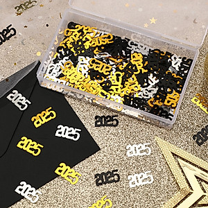 JULBEAR 2025 New Years Confetti, New Year Party Supplies Black Gold Silver 2025 Confetti New Year Eve Decorations 2025 Nye Table Centerpiece for Happy New Year Gift New Years Theme Events Decorations