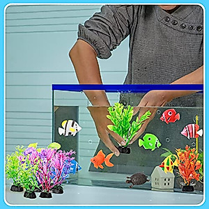 Fish Tank Decorations, Artificial Aquatic Plants and Artificial Fishes Floating Decorations for Small Aquarium, Plastic Fake Fish,Turtles,Goldfish,Tropical Fish for Fish Bowl Decoration (25 Pcs)