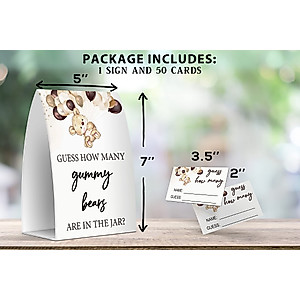 Pazag Guess How Many Gummy Bears are in The Jar, Gummy Bears Baby Shower Games, Gummy Bears Theme Baby Shower - One Sign and 50 Cards (GES10)
