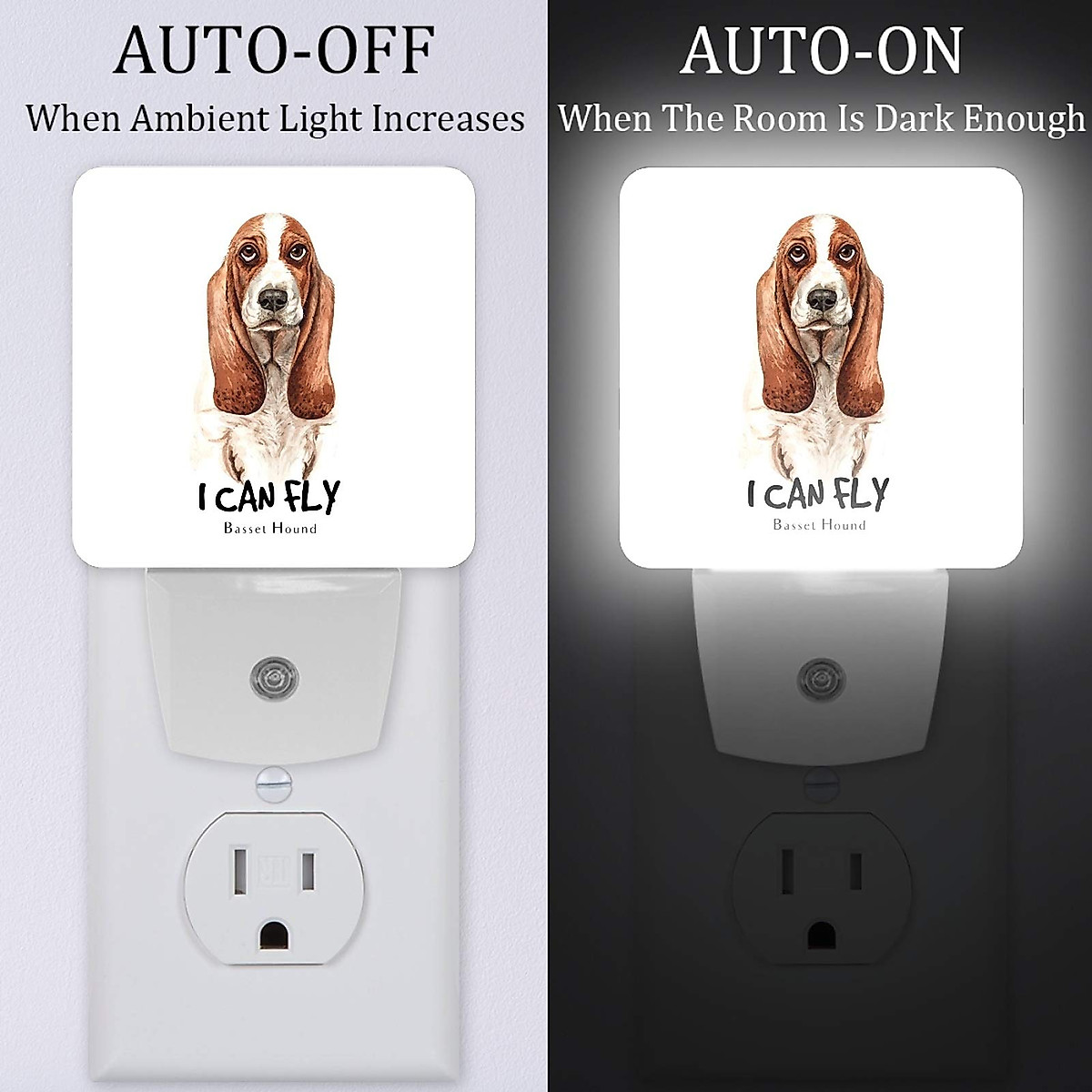 EVANLinsim Basset Hound Dog Night Light Plug in Set of 2, 0.5 W Led Night Lights for Kids Adults Boys Girls Babies, Auto Senor Dusk to Dawn for Reading Bathroom Bedroom Nursery Decorative