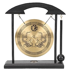 Yardwe Chinese Gong with Stand Gong Vintage Zen Table Gong Taiji Symbol Feng Shui Meditation Desk Bell Asian Gong Bell for Home Decoration