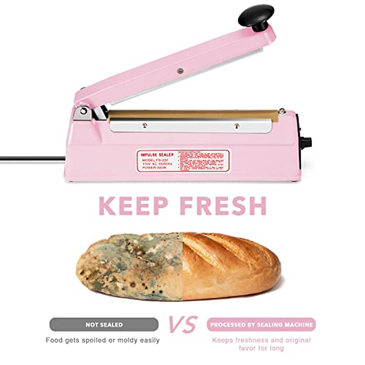 METRONIC Impulse Sealer 8 inch, Manual Heat Sealer Machine for Plastic Bags, Shrink Wrap Bag Sealers Heavy Duty Sealing Machine with Repair Kit ( Pink)