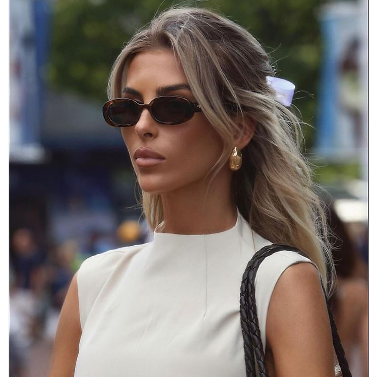 BRMHDY Retro Oval Sunglasses for Women 90s Vintage Womens Tiny Small Oval Glasses Fashion Black Cat Eye Shades (Leopard/G15)