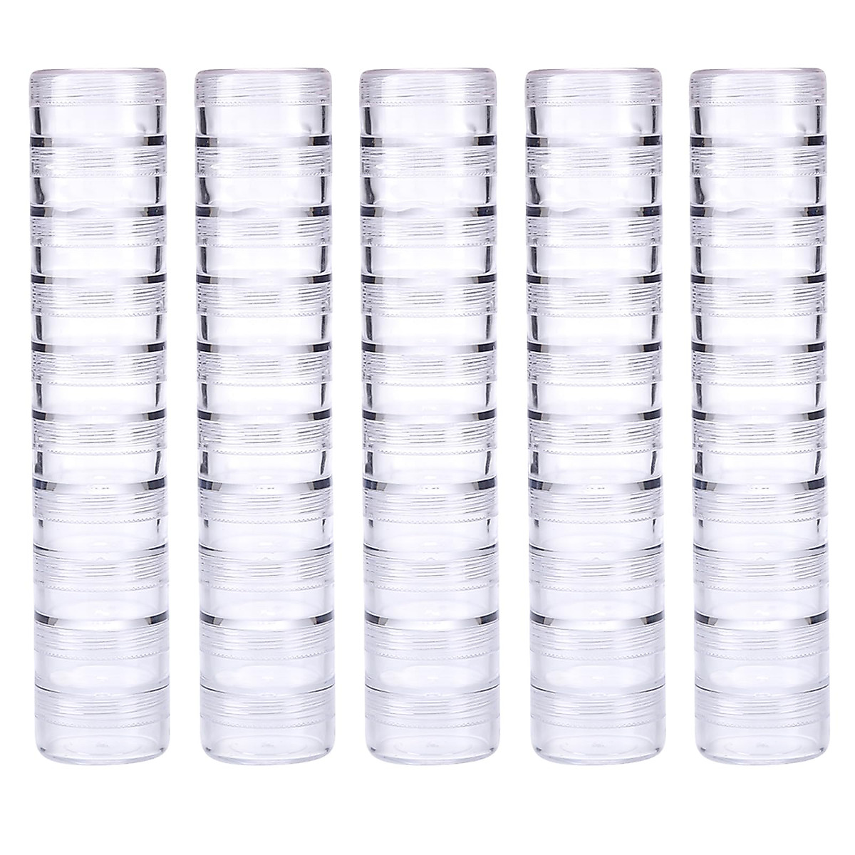 BAOFALI 50 PCS Stackable Plastic Containers, Clear Storage Box Round Organizer Jars for Beads, Buttons, DIY Art CraftJewelry Nail Accessory (919x3.5cm/ 7.5X.5inch)