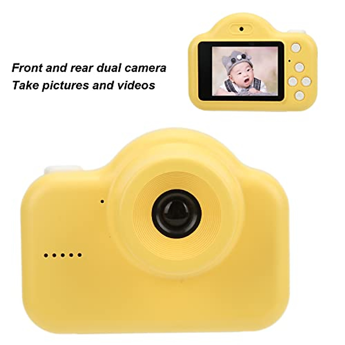 Zyyini Kids Camera, 2 Inch IPS Mini Digital Children's Camera Dual-Camera Cartoon Video Player,with Cute Animal Style Silicone Protective Cover, for Girls Boys(Yellow Duck)