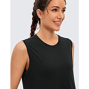 CRZ YOGA Pima Cotton Cropped Tank Tops for Women Workout Crop Top Sleeveless Athletic Shirts Loose Yoga Tops Black Small