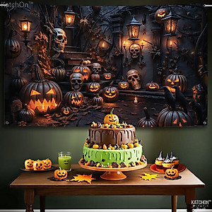 KatchOn, XtraLarge Spooky Halloween Backdrop - 72x44 Inch | Halloween Banner for Pumpkin Halloween Decorations | Halloween Photo Backdrop | Halloween Pumpkin Banner for Halloween Party Decorations
