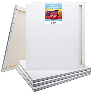 Artecho 16x20 Inch Stretched Canvas, White Blank 6 Pack, Primed 100% Cotton, Super Value Bulk Pack for Painting, Acrylic Pouring, Oil Paint & Artist Media