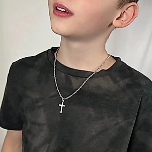 Gold Cross Necklace for Men, 18K Gold Stainless Steel Cross Chain Layered Rope Necklace 16-18 Inch Valentines Gifts for Boyfriend