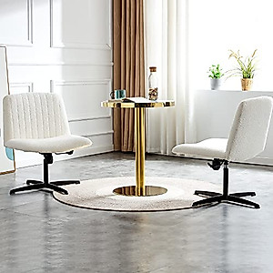 conforliving Armless Office Desk Chair No Wheels Vanity Chair Mid-Back Ergonomic Home Office Computer Chair Comfortable Adjustable Swivel Task Chair with Thickened Cushion（Velvet-Padded）