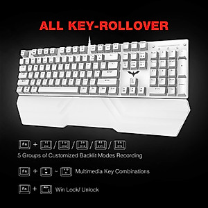 Havit Mechanical Keyboard and Mouse Combo RGB Gaming 104 Keys Blue Switches Wired USB Keyboards with Detachable Wrist Rest, Programmable Gaming Mouse for PC Gamer Computer Desktop (White)