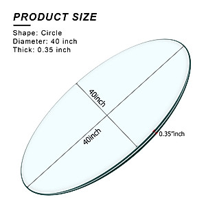 JUFU Round Glass Table Top,40in Patio Table Tops,3/8" Thick Tempered Table Top with Pencil Polished Edge,Transparent Flat Circular Sheet Ideal for Patio,Dining,Coffee,Side Table