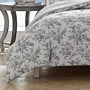 Laura Ashley- King Duvet Cover Set, Reversible Cotton Bedding Set, Includes Matching Sham(s) with Bonus Euro Sham(s) & Throw Pillow Covers (Annalise Floral Grey, King)