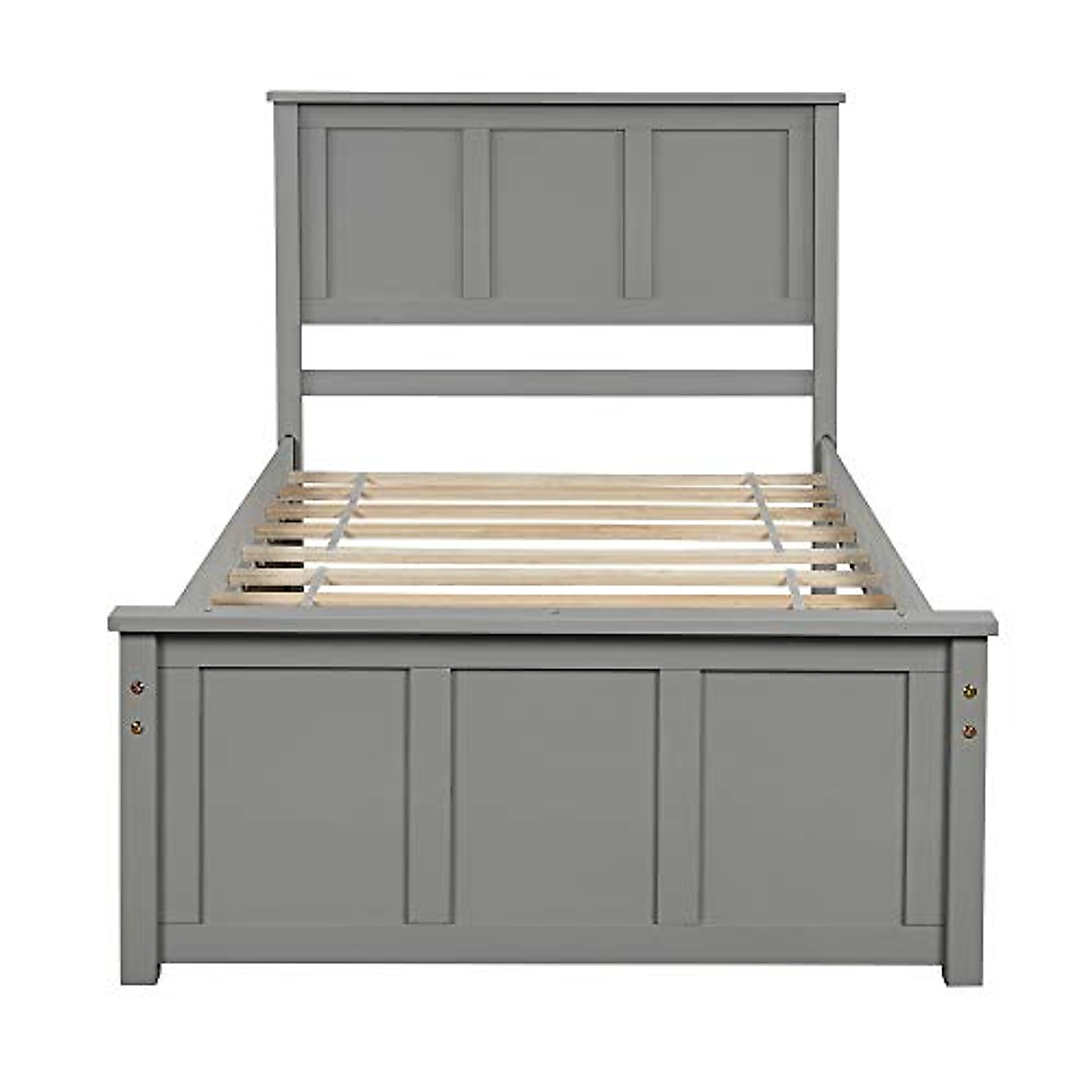 GLORHOME Twin Platform Bed Wood Day Bed Frame with Trundle and Headboard,Living Room/Bedroom Furniture for Kids Teens Adults, Grey