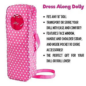 Doll Storage Carrying Case - (Pink Polka Dot) for Any 18" Doll - Organizer Storage Traveling Accessories Case w Clear Window, Zipper, and Carrying Strap, Great Birthday for Kids Girls