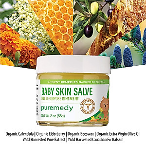 Puremedy Baby Skin Salve Multi Purpose Ointment All Natural Healing Homeopathic First Aid to Relieve Symptoms of Diaper Rash Dry Flaky Skin Bug Bite & Skin Irritations - 2 oz