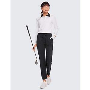 CRZ YOGA Womens 4-Way Stretch Ankle Golf Pants - 7/8 Dress Work Pants Pockets Athletic Travel Casual Lounge Workout Black Small