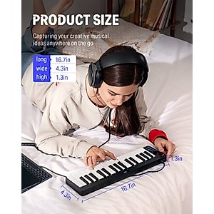 USB MIDI Keyboard Controller MINI 32-Key, Donner N-32 with Screen, Sequencer, Chord, Bend Sound Effects By Light-up Joystick for Mac/PC, Music Production Software, 40 Teaching Courses