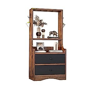 ALISENED 2 Tier Bookshelf, Tall Bookcase with 2 Storage Drawers, Display Standing Shelf Units, Wood Storage Shelf for Living Room, Bedroom, Home Office, Rustic Brown
