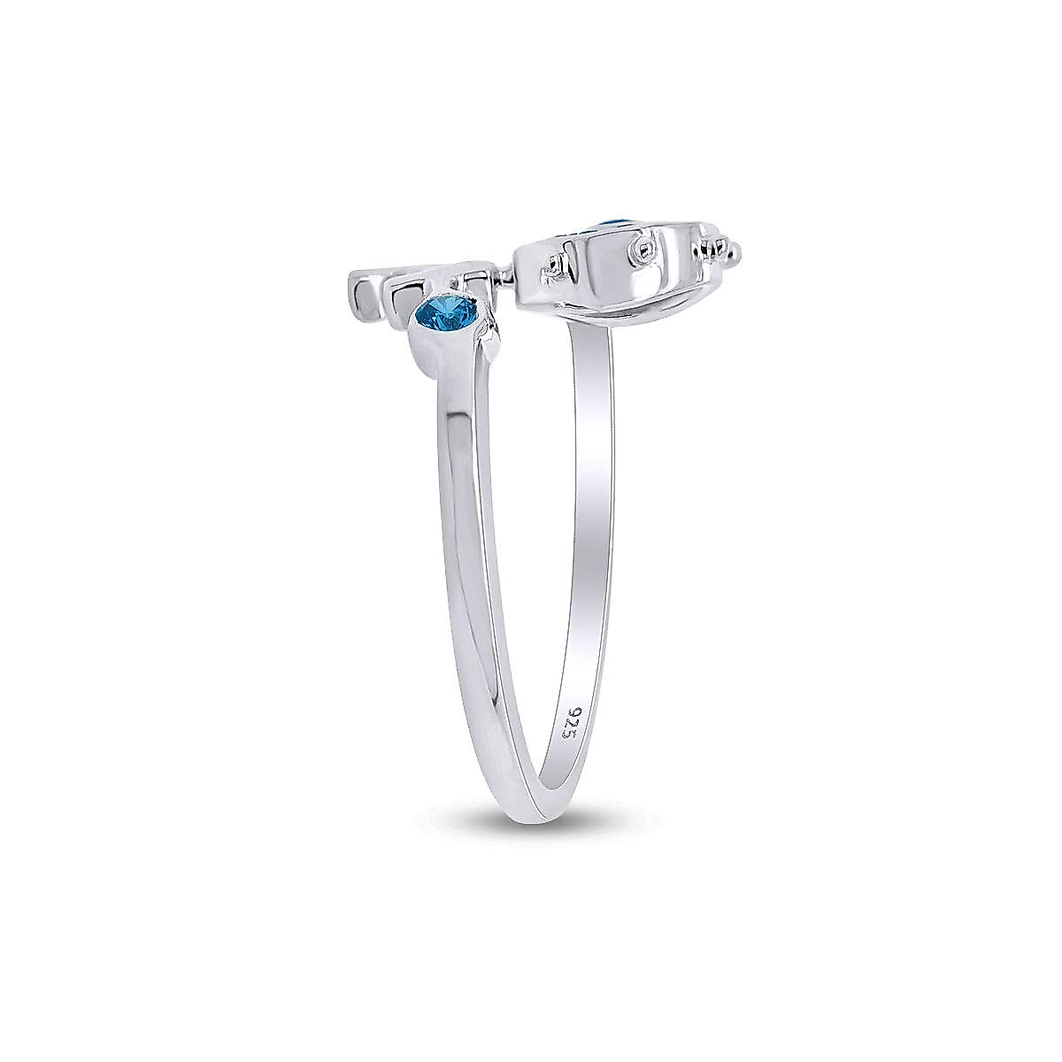 Round Simulated Blue Topaz 14k White Gold Over Sterling Silver Anchor & Rudder Ring