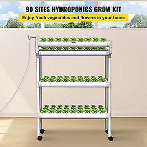 VEVOR Hydroponics Growing System, 90 Sites 10 Food-Grade PVC-U Pipes, 3 Layers Indoor Planting Kit with Water Pump, Timer, Nest Basket, Sponge, for Fruits, Vegetables, Herbs, White