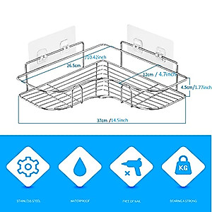 YTFGGY Corner Shower Caddy Stainless Steel Wall Mounted Kitchen Bathroom Shelf Storage Organizer Adhesive No Drilling 2Pack