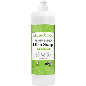 Sky Organics Plant-Based Unscented Dish Soap, USDA Bio-Based, Non-Toxic Biodegradable Formula for Household Cleaning, 16 fl. Oz