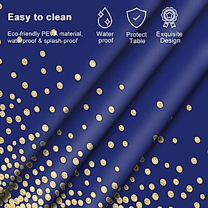 12 Pcs Navy Blue Plastic Tablecloth Gold Dot Blue Table Cloth, 54×108 inches Disposable Gold Dot Confetti Dark Blue Table Cover for Anniversary, Friendsgiving, Fine Dining, Graduation Party Decoration